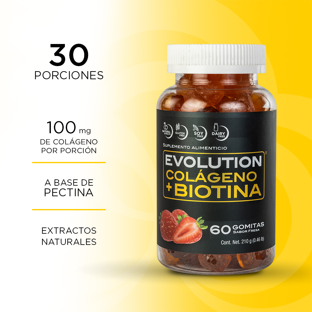 Colágeno + Biotina sabor fresa 60 gomitas – Evolution Nutraceutical Company