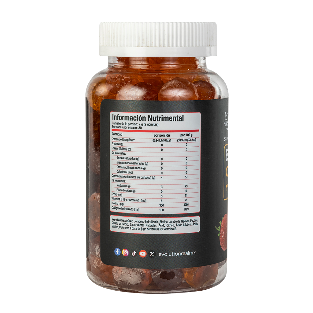 Colágeno + Biotina sabor fresa 60 gomitas – Evolution Nutraceutical Company