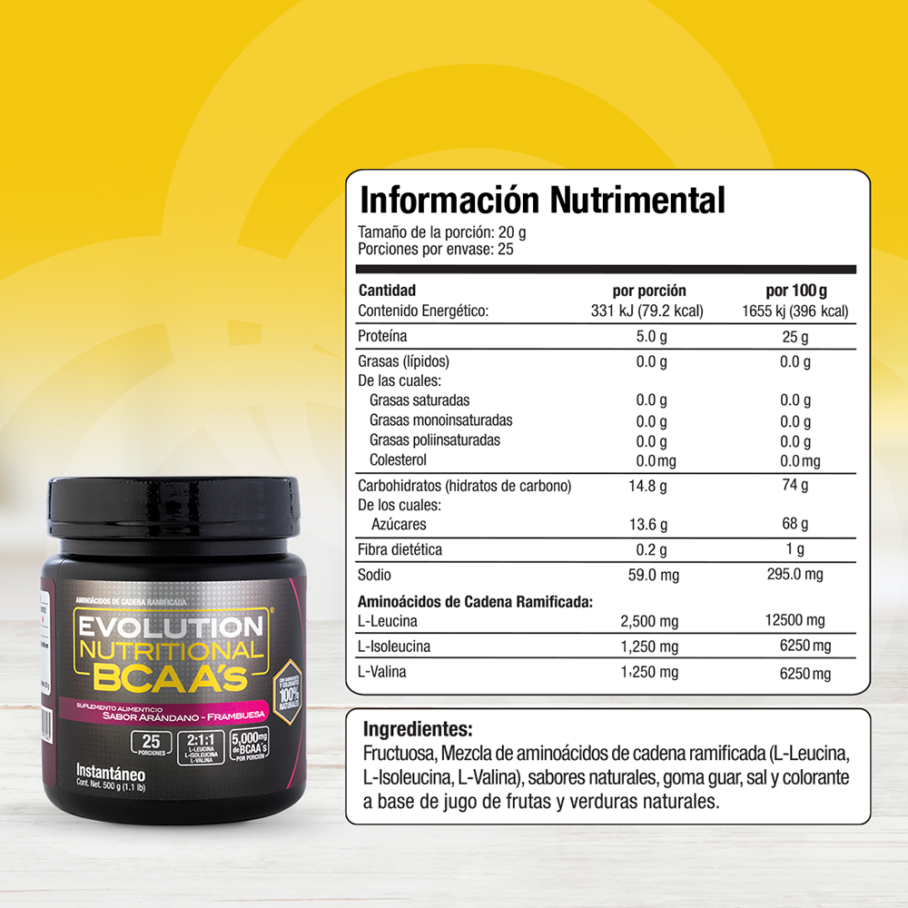 BCAA's aminoácidos - Bote 500 gramos - EVOLUTION – Evolution ...